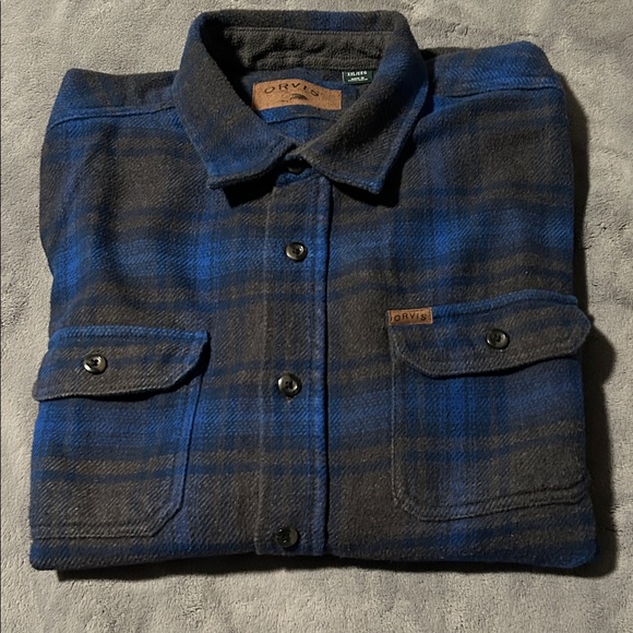 Orvis | Jackets & Coats | Orvis Mens Navy And Black Plaid Shirt Jacket ...